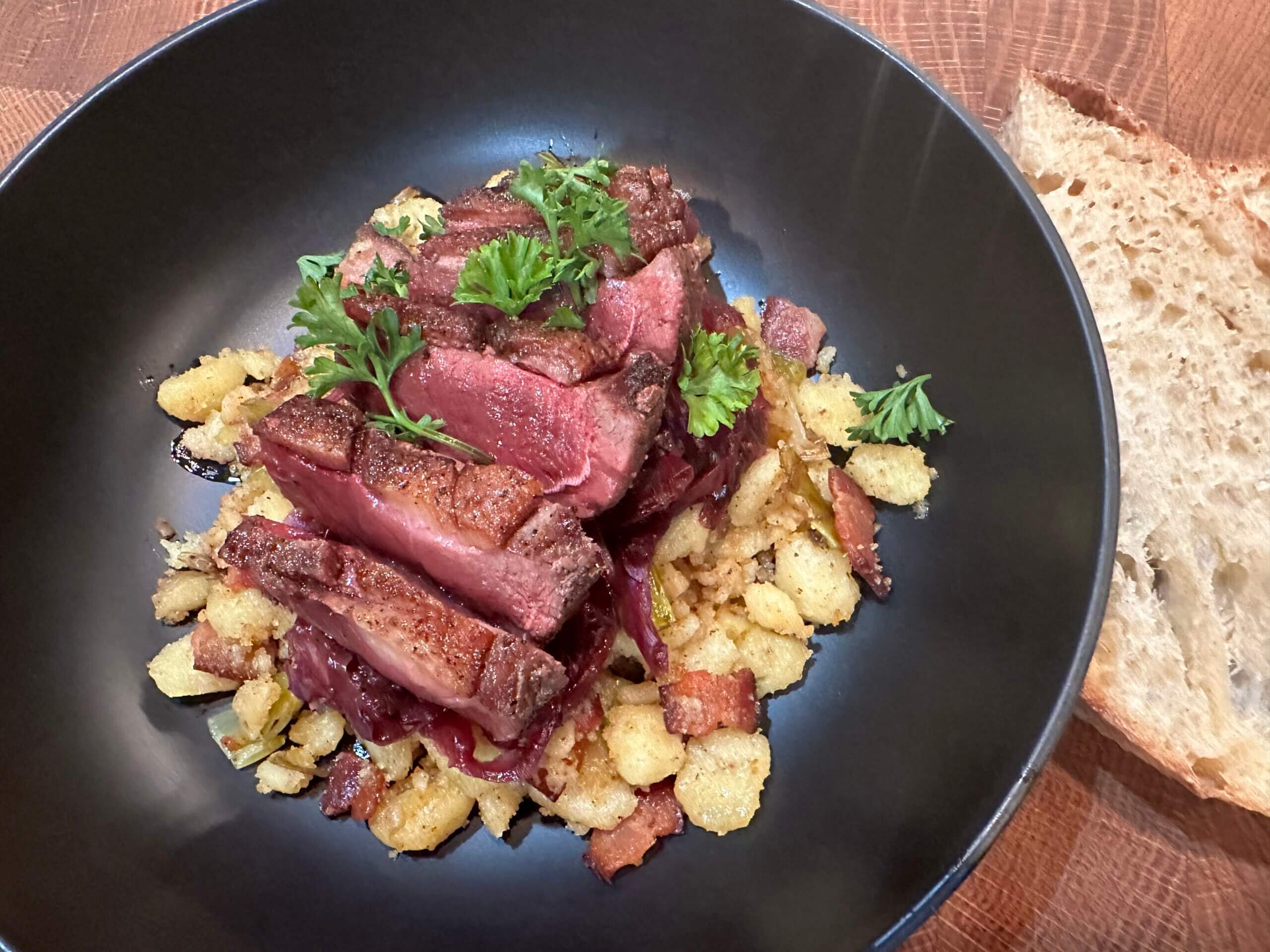 Seared Duck Breast, Sautéed Leeks, Bacon and Spaetzle with Braised ...